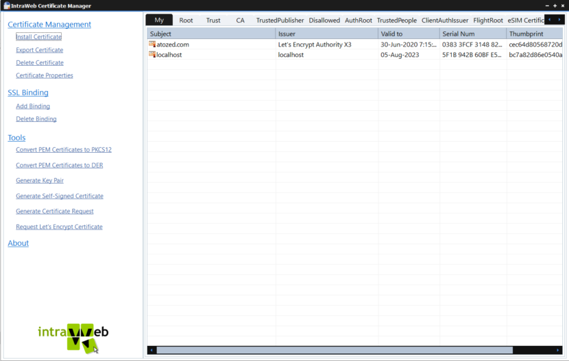 IntraWeb Certificate Manager – Atozed Software